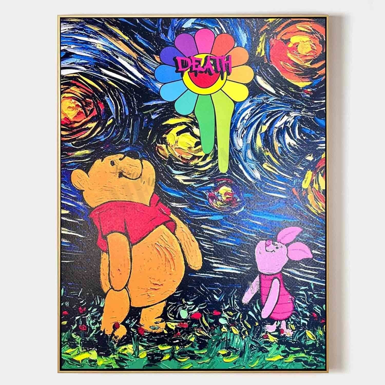 Van Gogh Starry Sky and Winnie the Pooh Abstract Graffiti Art Canvas ...