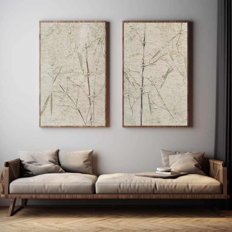 Beige and Green Bamboo Texture Painting Set of 2 Bamboo Minimalist ...