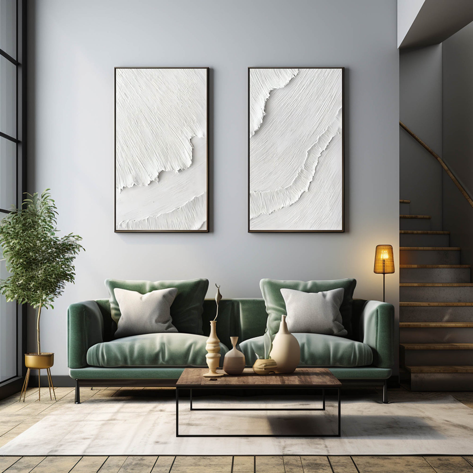 Large White Wave Texture Painting Set of 2 White Wave Abstract ...