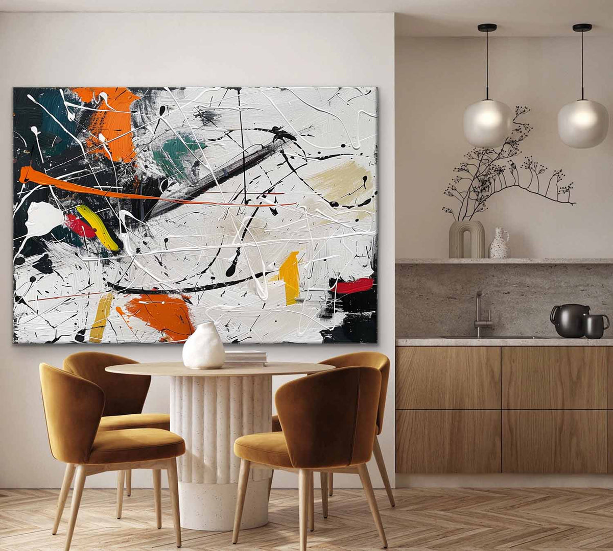 Large Orange and White Abstract Art for Sale Pollock Abstract Art Wall ...