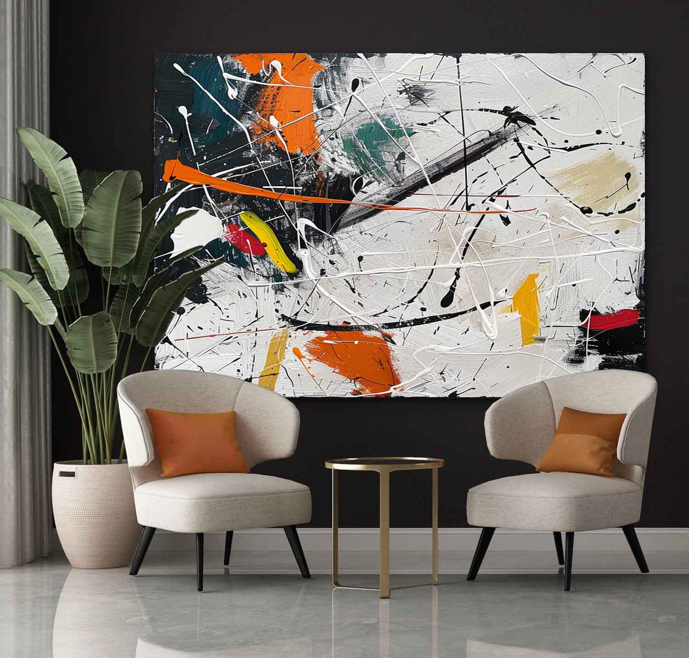Large Orange and White Abstract Art for Sale Pollock Abstract Art Wall ...