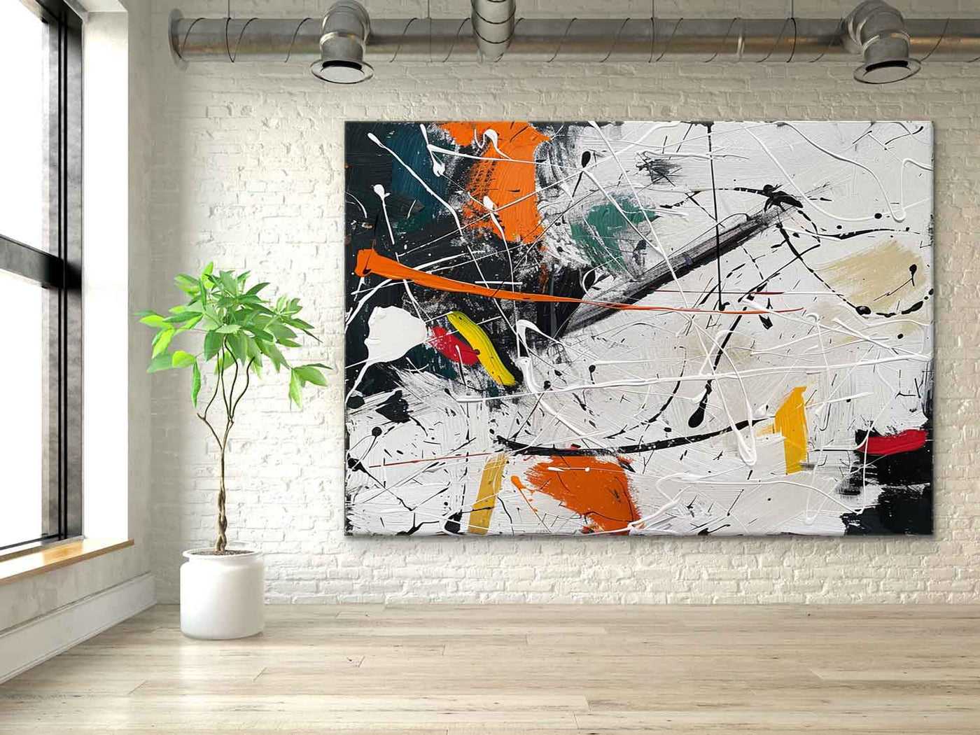 Large Orange and White Abstract Art for Sale Pollock Abstract Art Wall ...