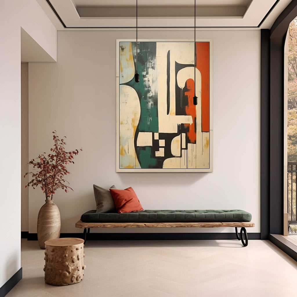 Green and Beige Abstract Canvas Art Wabi-Sabi Wall Art Green and Beige ...