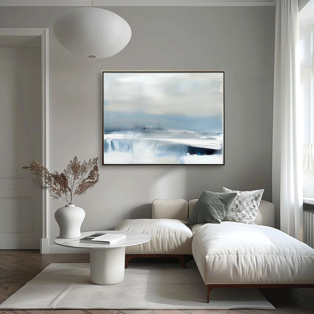 Large Light Blue Abstract Art Canvas Light Blue Canvas Wall Decor Light ...