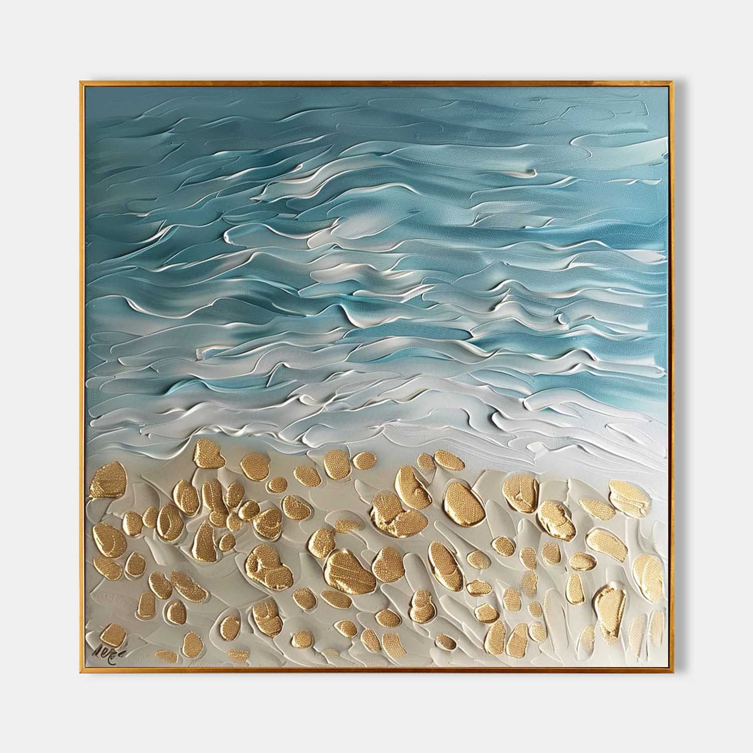 Gold Coast Beach Oil Painting Golden Beach Canvas Wall Art Blue Wave ...