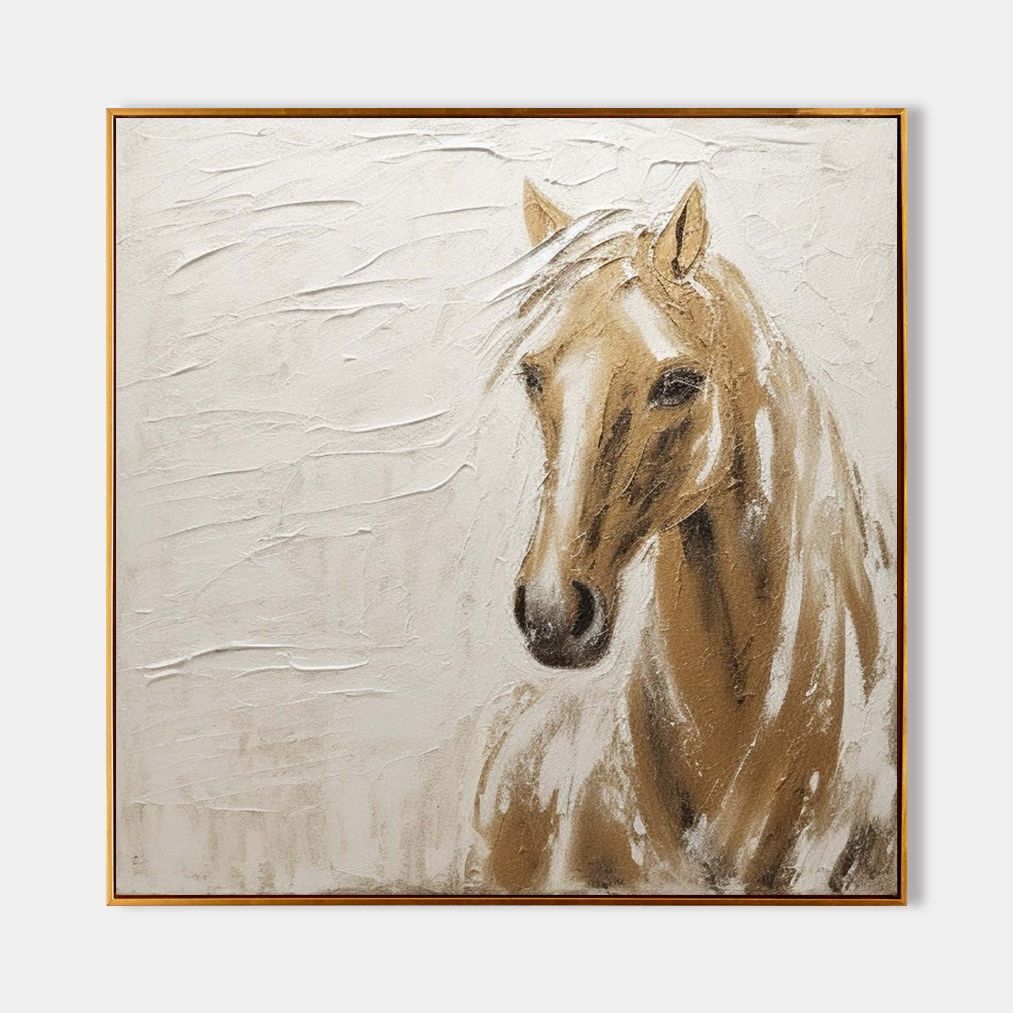 Beige and Brown Horse Texture Painting Wabi Sabi Art Horse Canvas Wall ...