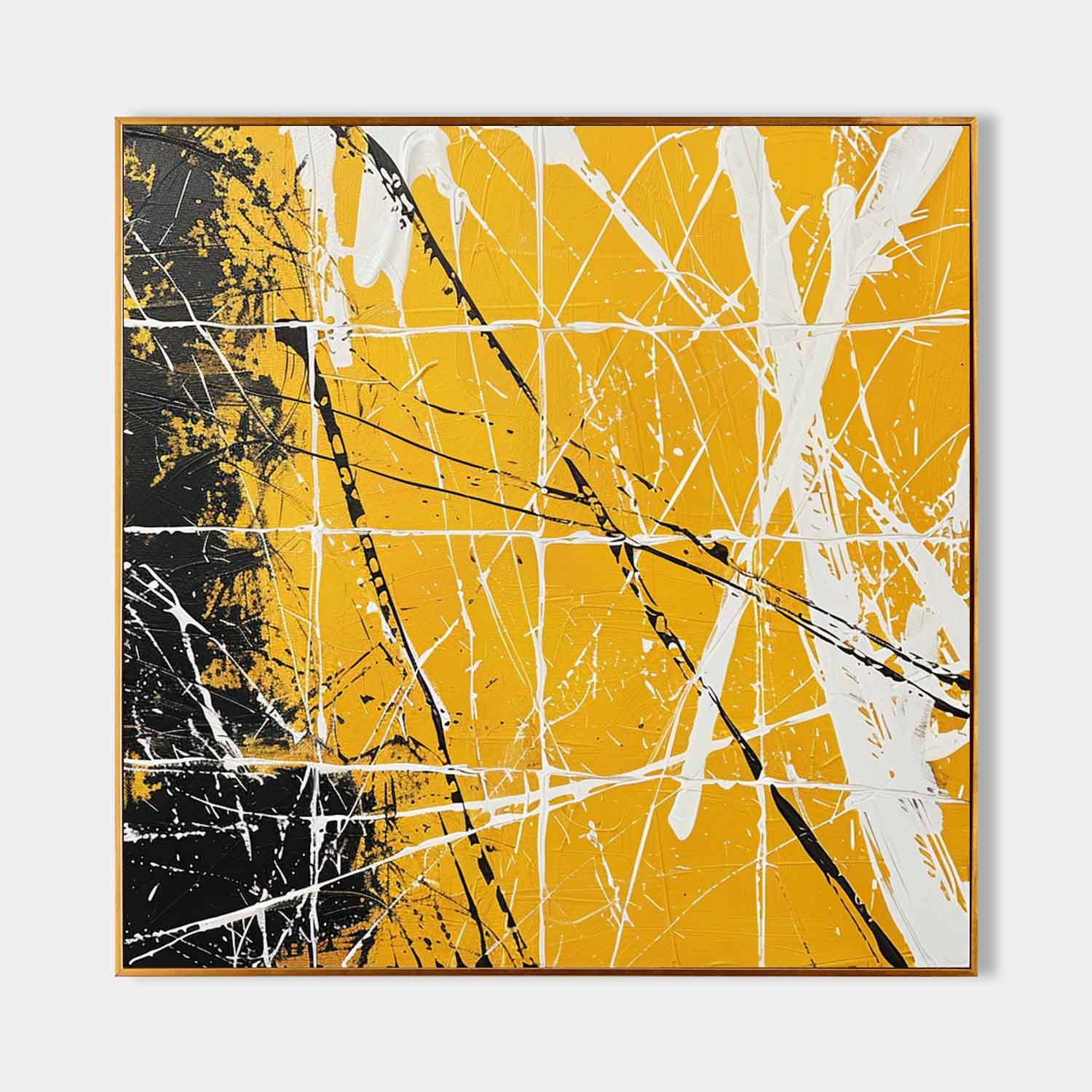 Yellow and Black Abstract Minimalist Canvas Wall Art Yellow and Black ...