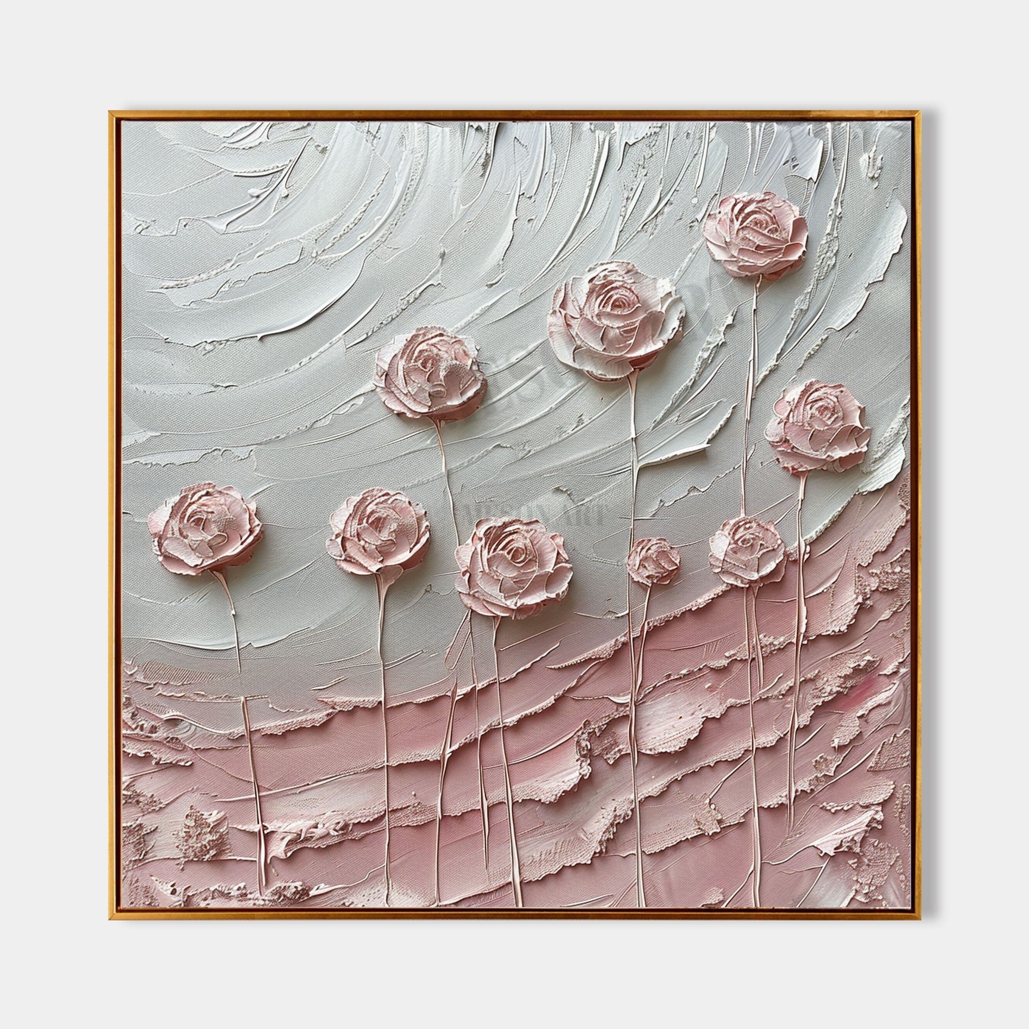 3D Pink Roses Oil Painting for Sale Pink Flowers Plaster Art Textured ...