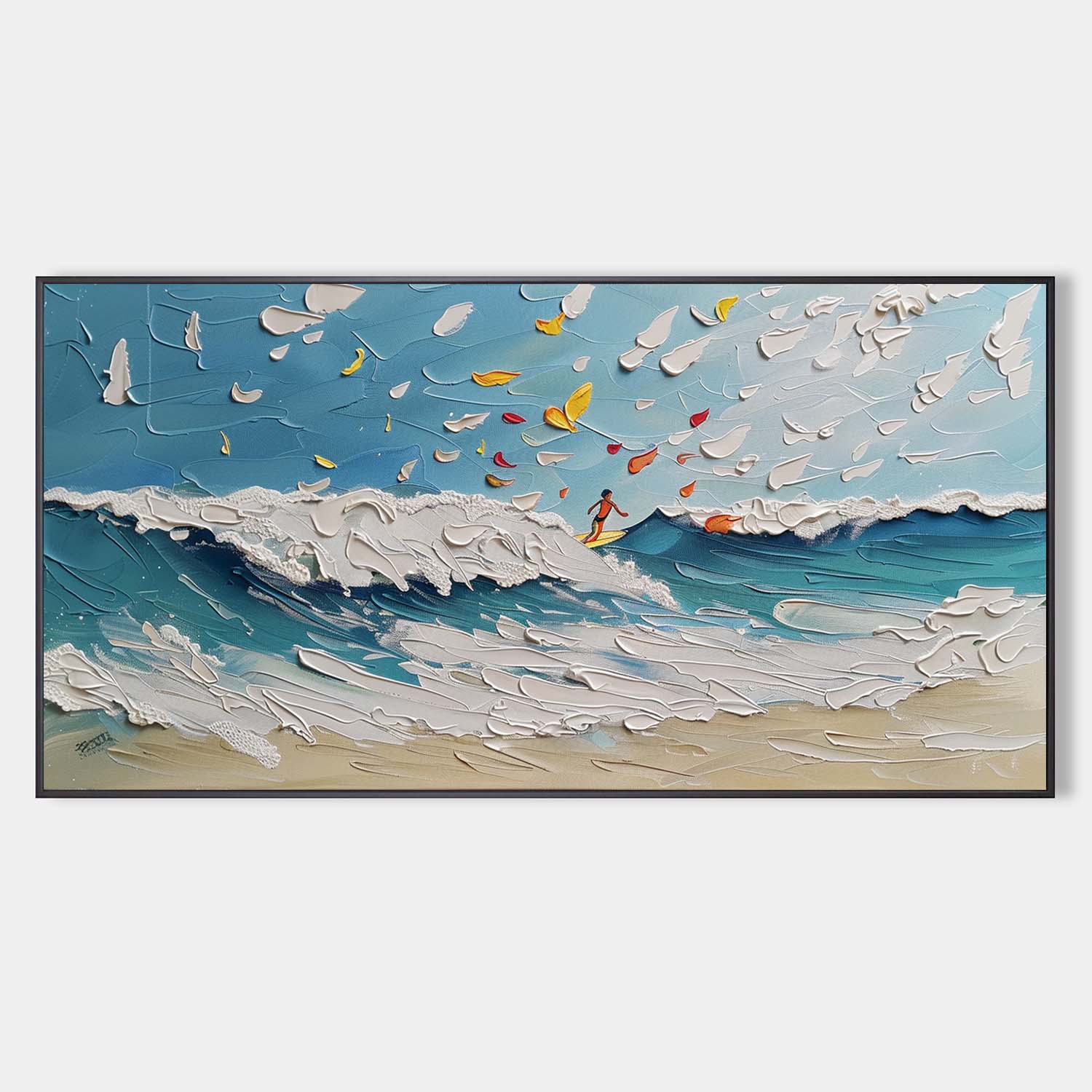 Large Ocean Wave Surfer Texture Painting Ocean Wave Surfer Landscape ...