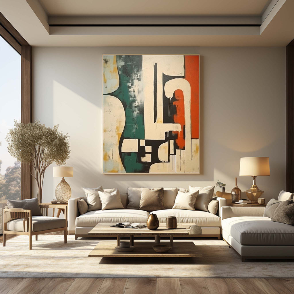 Green and Beige Abstract Canvas Art Wabi-Sabi Wall Art Green and Beige ...