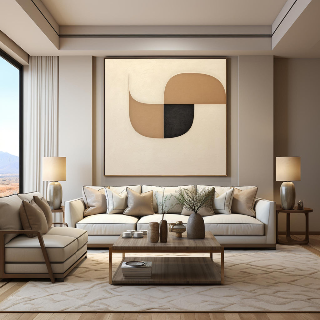Large Beige Minimalist Wall Art Beige Art on Canvas Beige Minimalist ...
