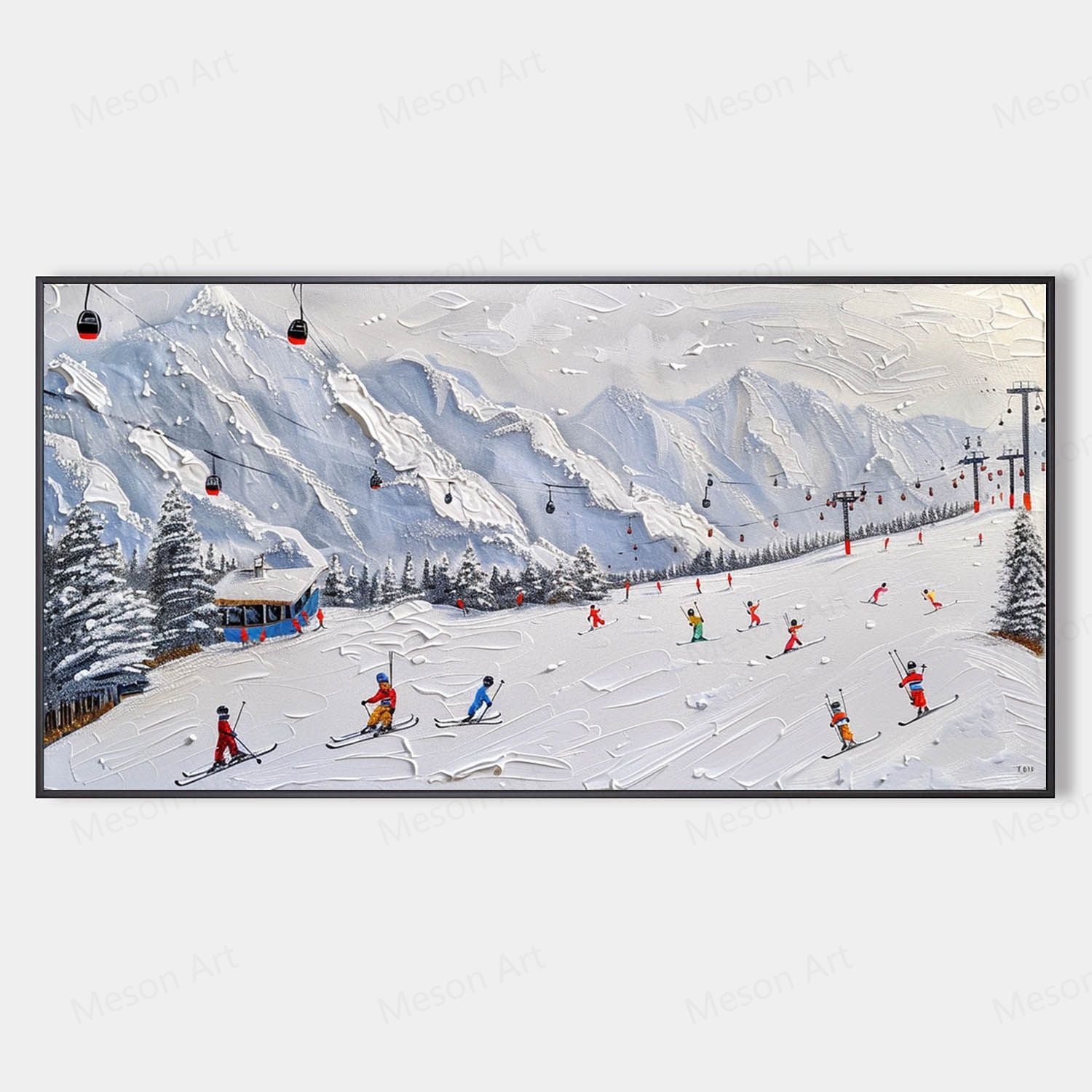Large 3D Snow Mountain Ski Resort Skier Texture Painting Snow Mountain ...