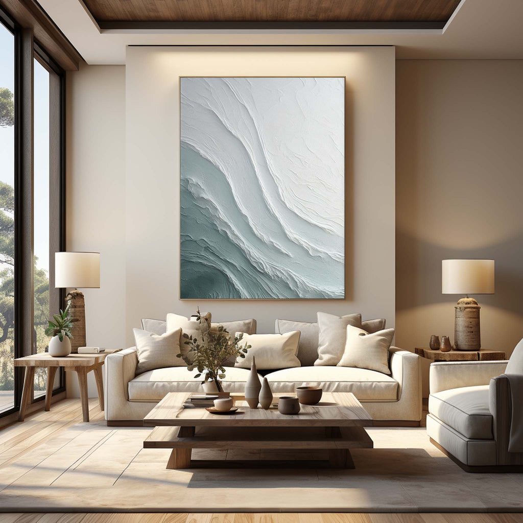 Large Wave Texture Painting Light Blue Wave Canvas Art Navy Blue Wave ...