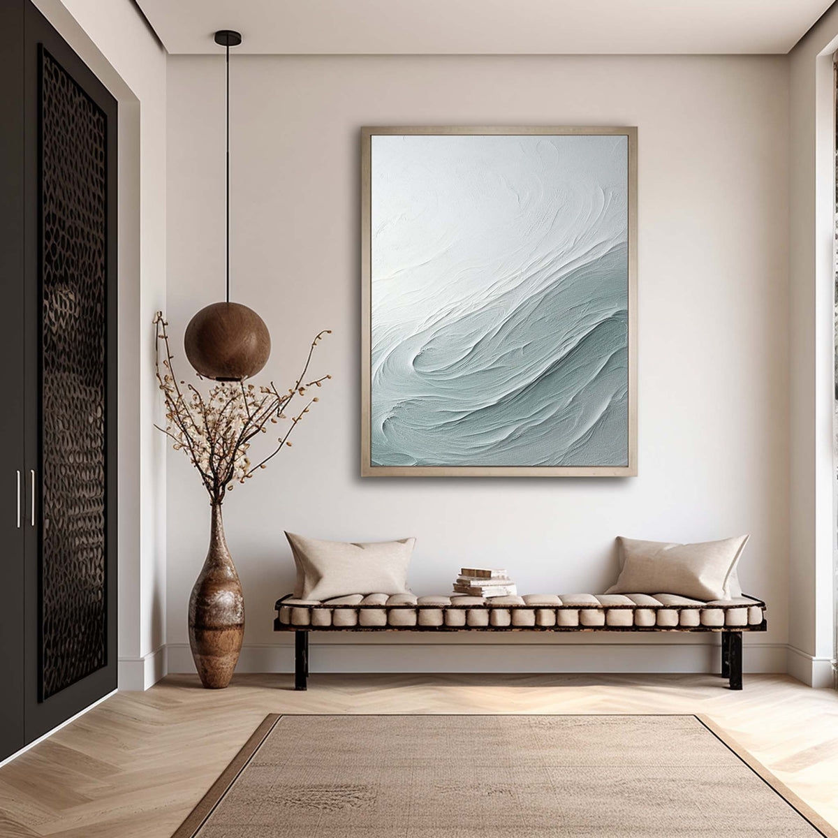 White and Green Sea Abstract Art Canvas White and Green Sea Textured ...