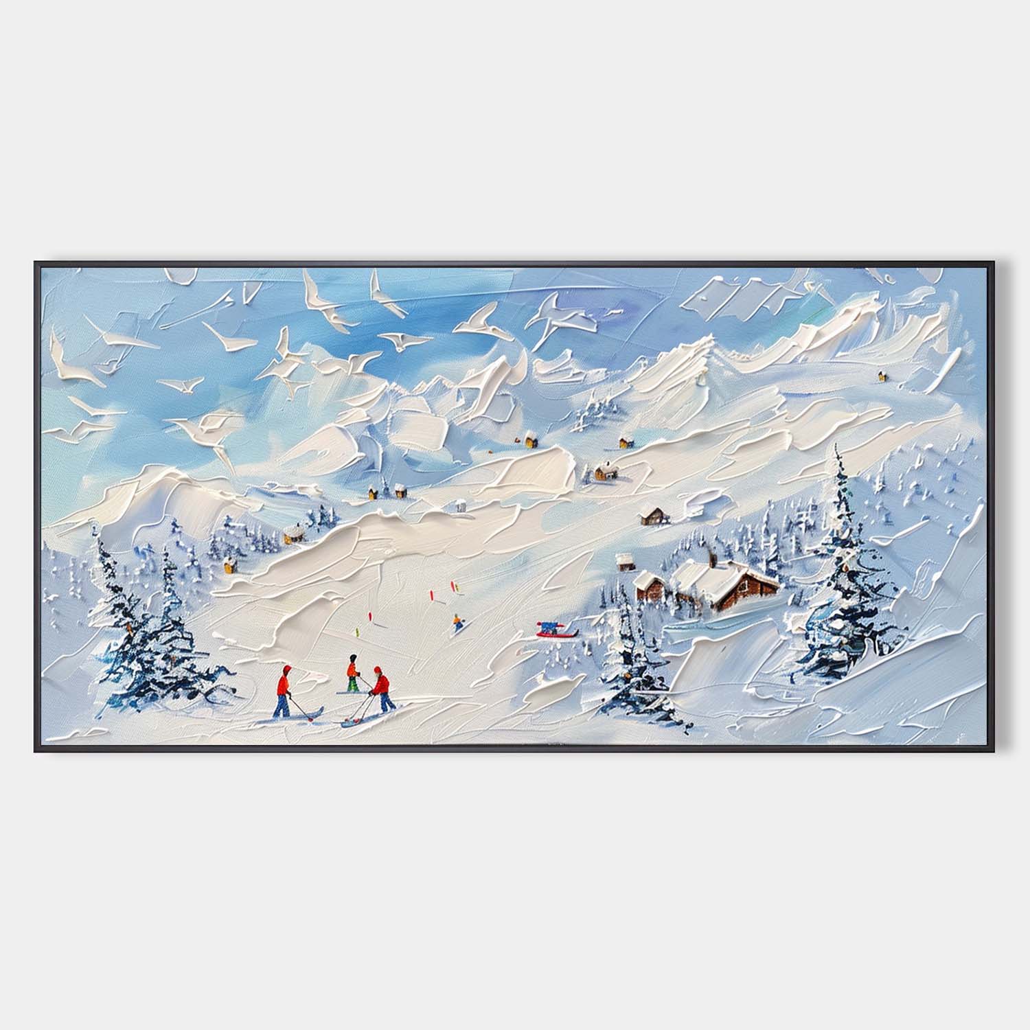 Large 3D White and Blue Snow Mountain Landscape Texture Painting Snow ...