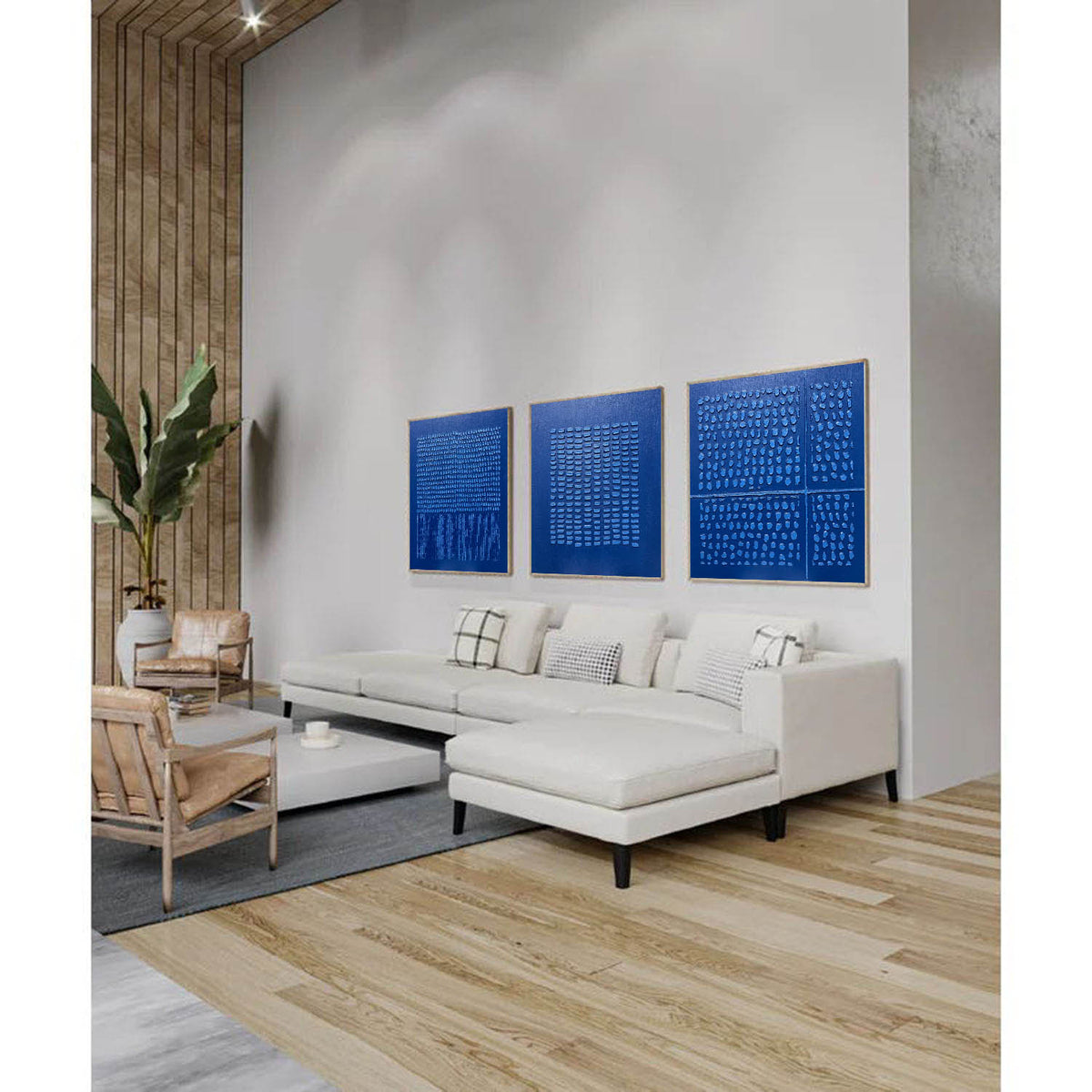 Large Blue Abstract Oil Painting Art Set of 3 for Sale Blue Abstract ...