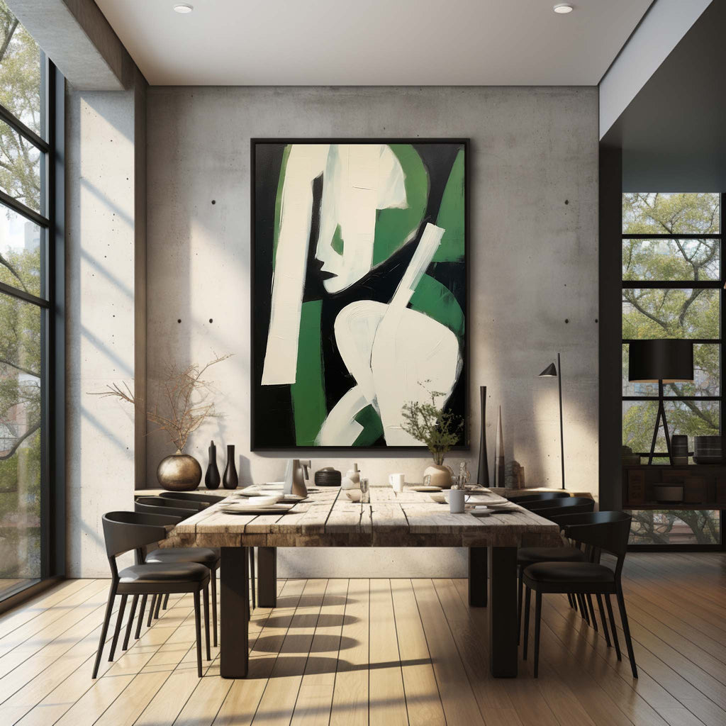 Green and White Abstract Canvas Art Green and White Minimalist Oil ...