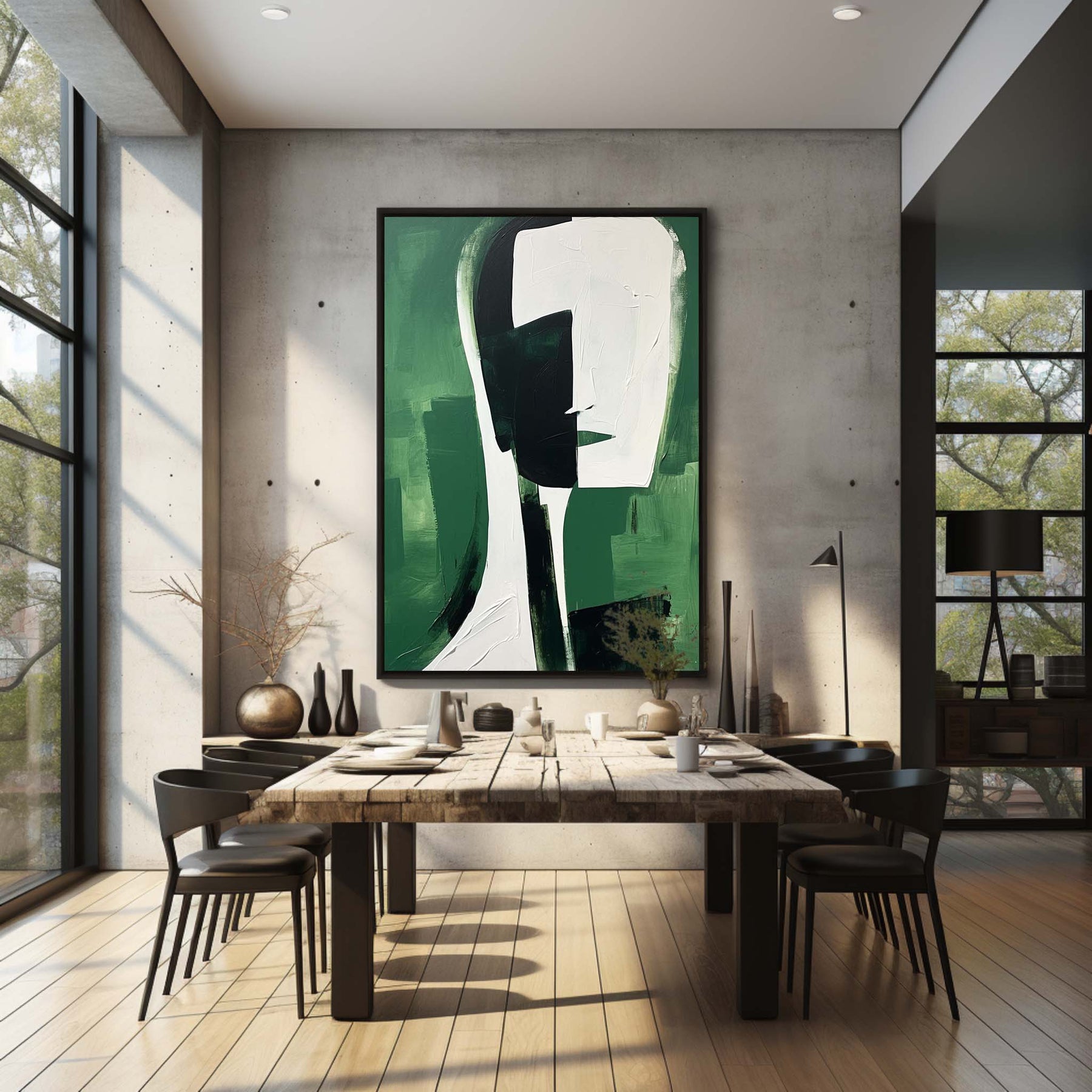 Large Green and White Contemporary Abstract Canvas Art Green and White ...