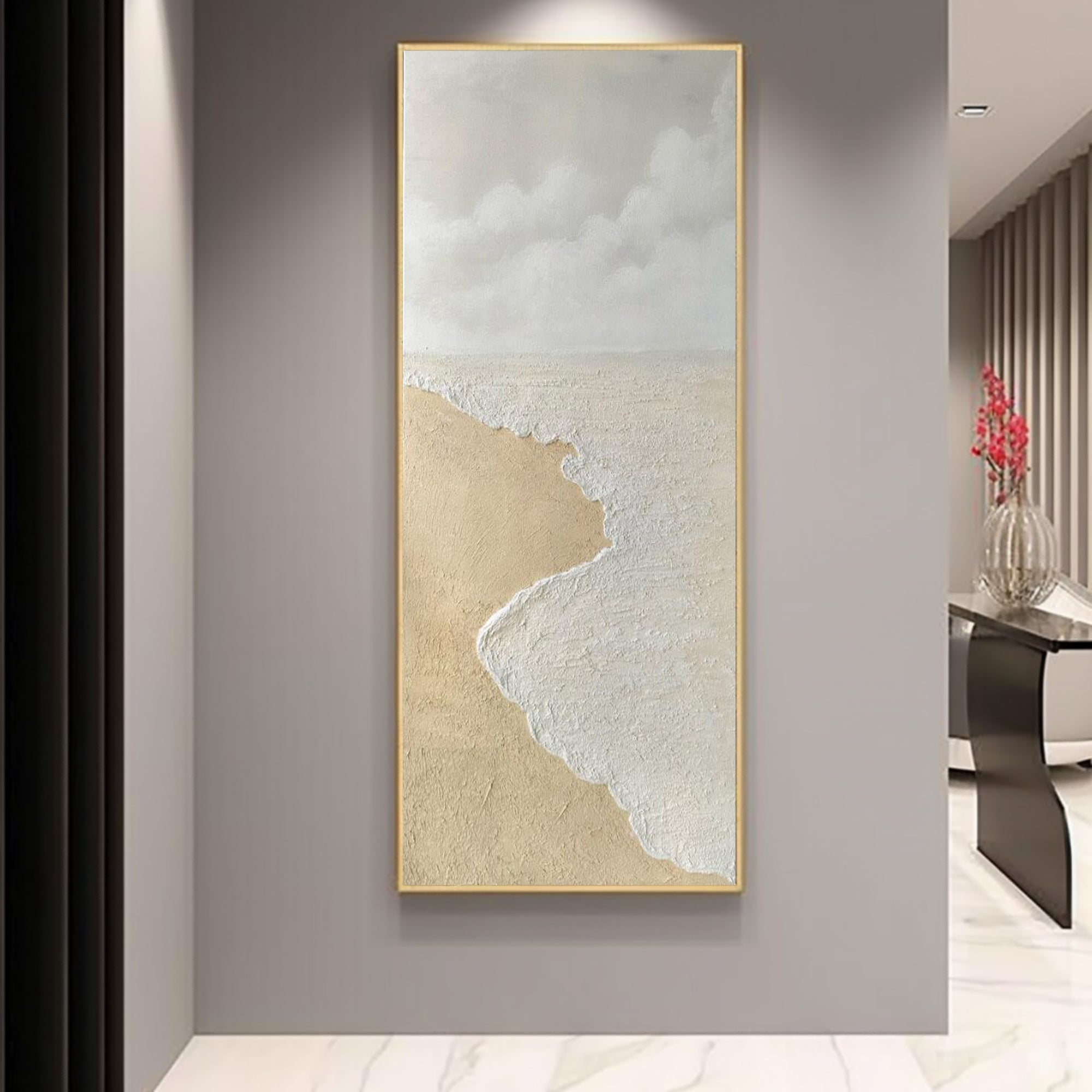 Large Wave Beach Texture Painting Beige and White Textured Canvas Art ...