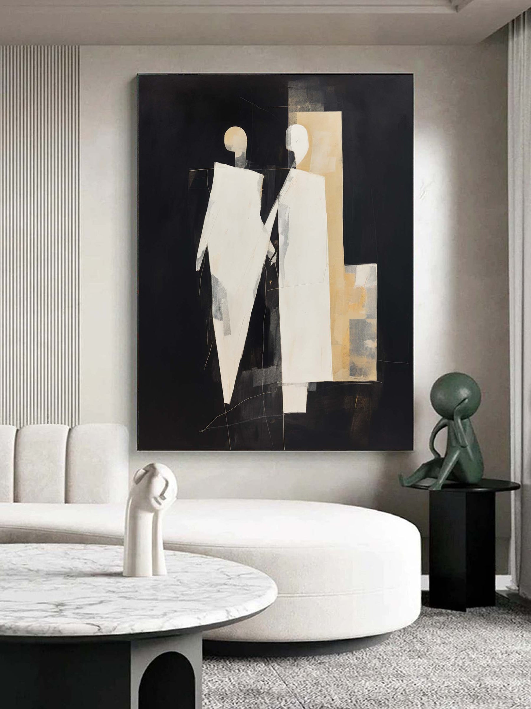 Black and Beige Textured Abstract Art Canvas Black and Beige Minimalist ...