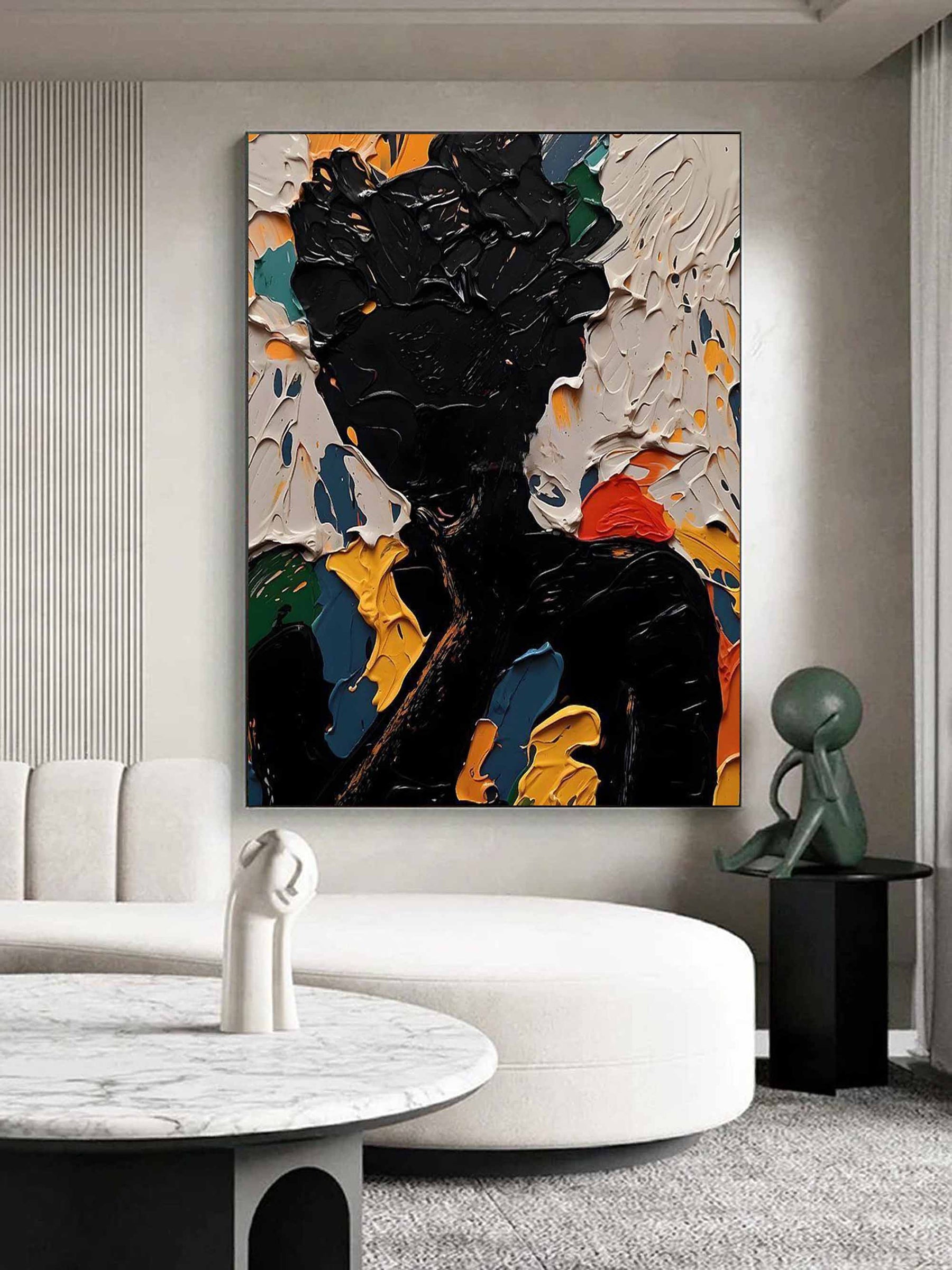 Black Abstract Man Oil Painting Black Abstract Man Canvas Art Abstract ...