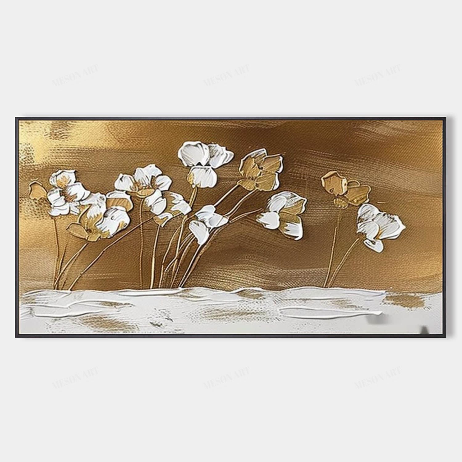 Large Golden Flower Art on Canvas Golden Flower Wall Art Golden Flower ...