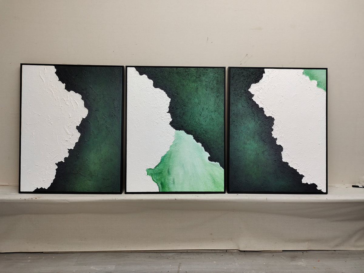 Large Green 3D Abstract Art Set of 3 Textured Wall Art Set of 2 Green ...