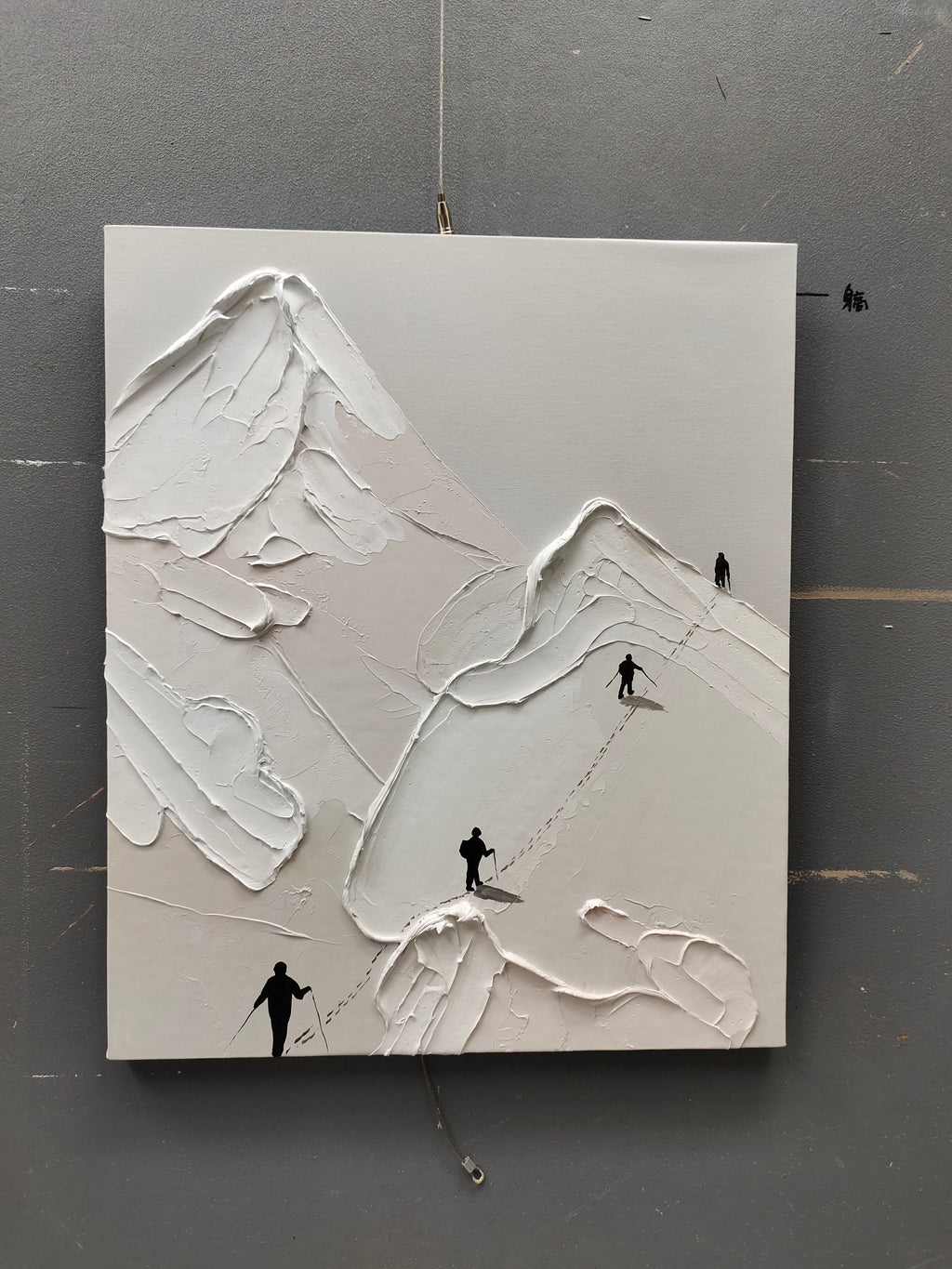 Snow Mountain Climbing Painting Skier Canvas Art White Plaster Art Snow ...