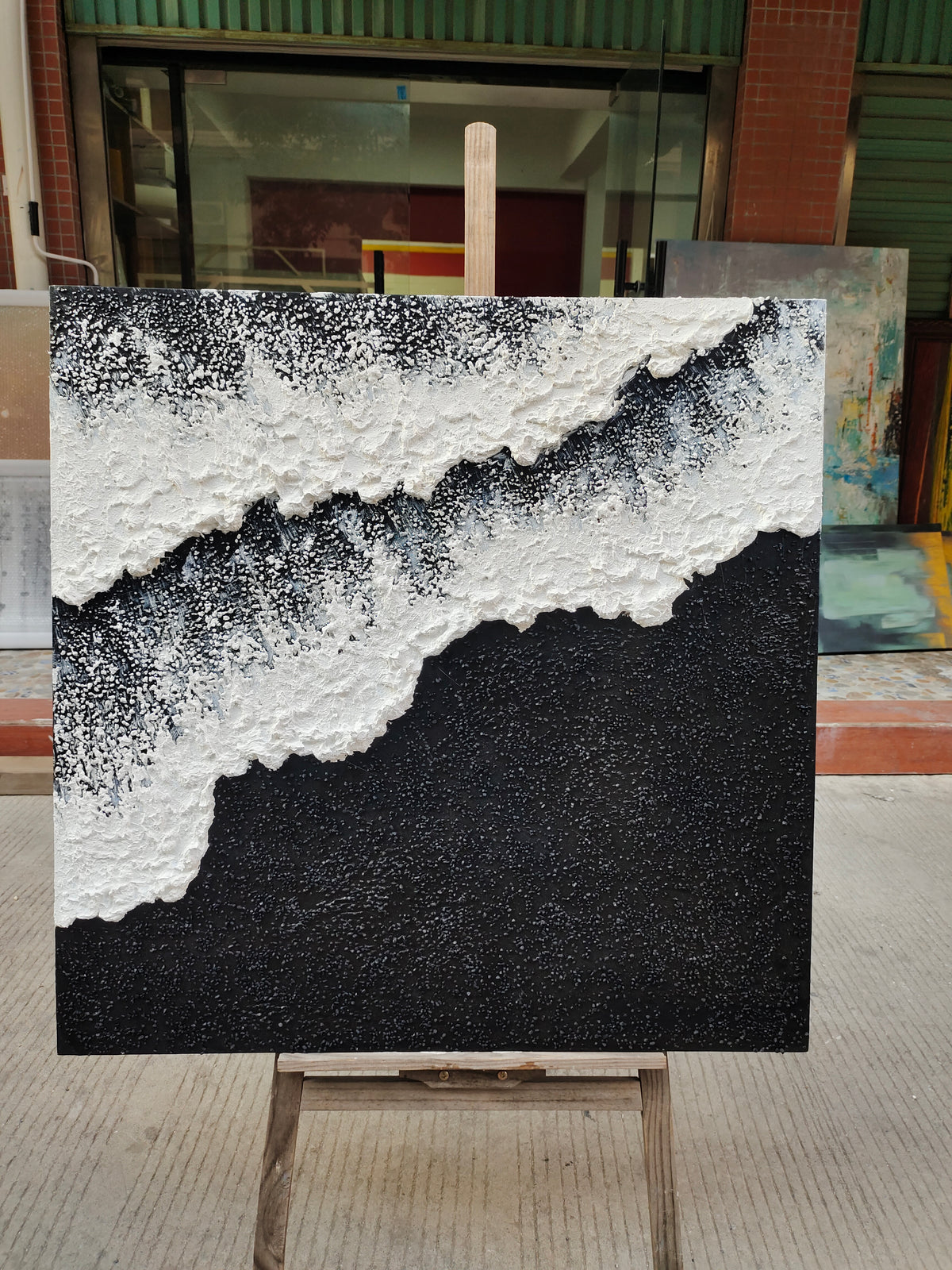 Black and White Beach Ocean Waves Plaster Canvas Art Textured Acrylic ...