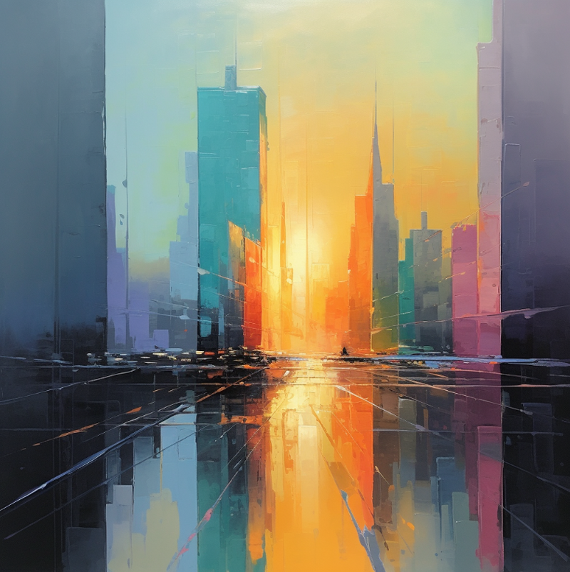 3D City Palette Wall Paintings City Colorful Abstract Oil Painting City ...