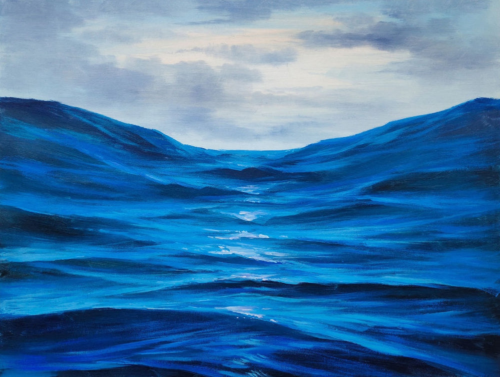 Large Dark Blue Sea Realistic Oil Paintings Blue Wave Realistic Wall ...