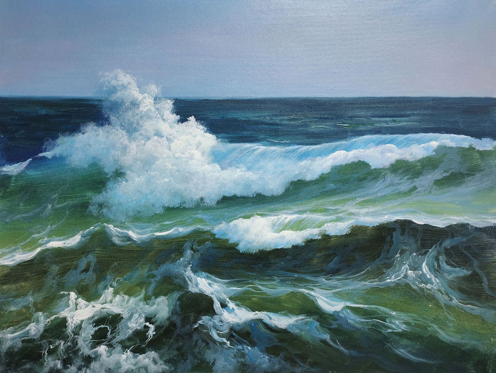 Large Dark Blue Sea Realistic Oil Paintings Blue Wave Realistic Wall ...