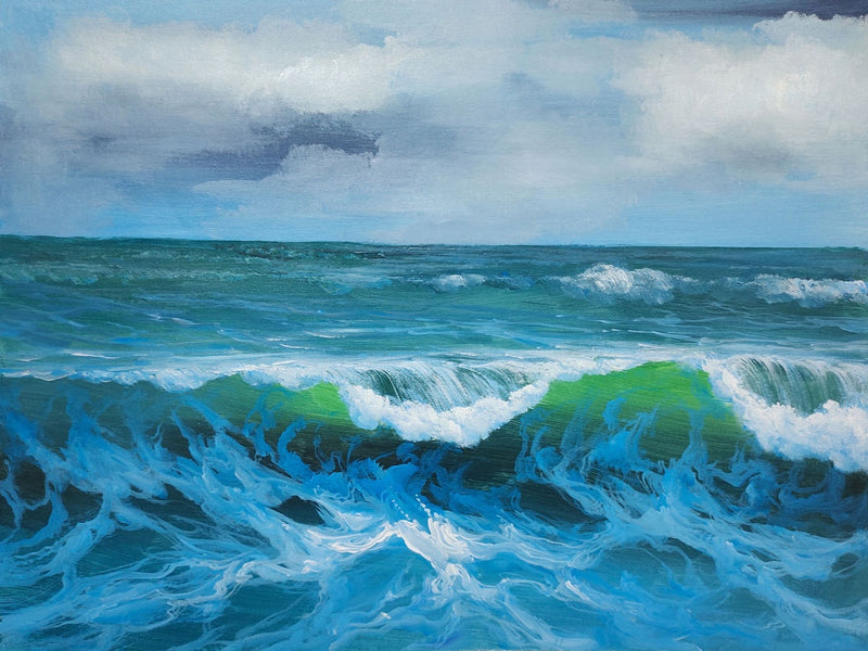 Large Realistic Sea Oil Paintings Sea Realistic Canvas Art Light Blue ...