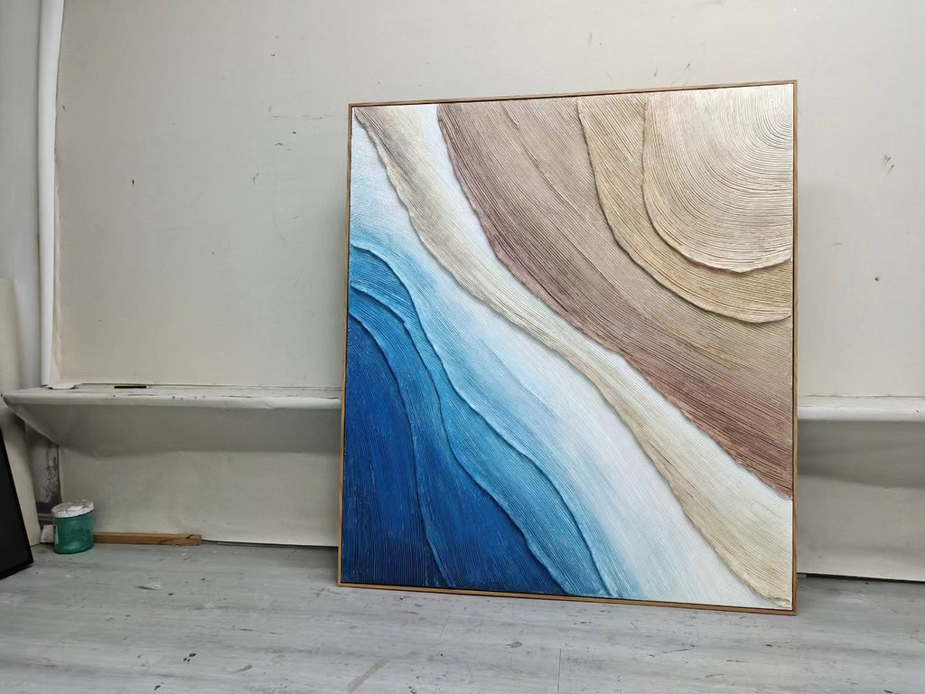 Large Ocean Wave Beach Wall Painting Heavy Textured Plaster Art Canvas ...