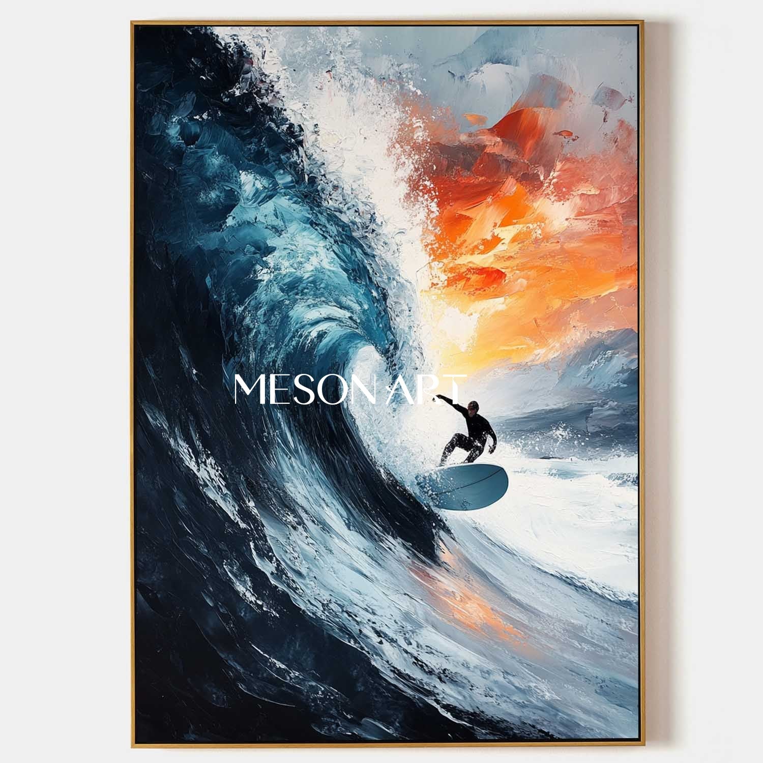 Large 3D Surfer Canvas Wall Art Decor Surfer Texture Painting Seaside ...