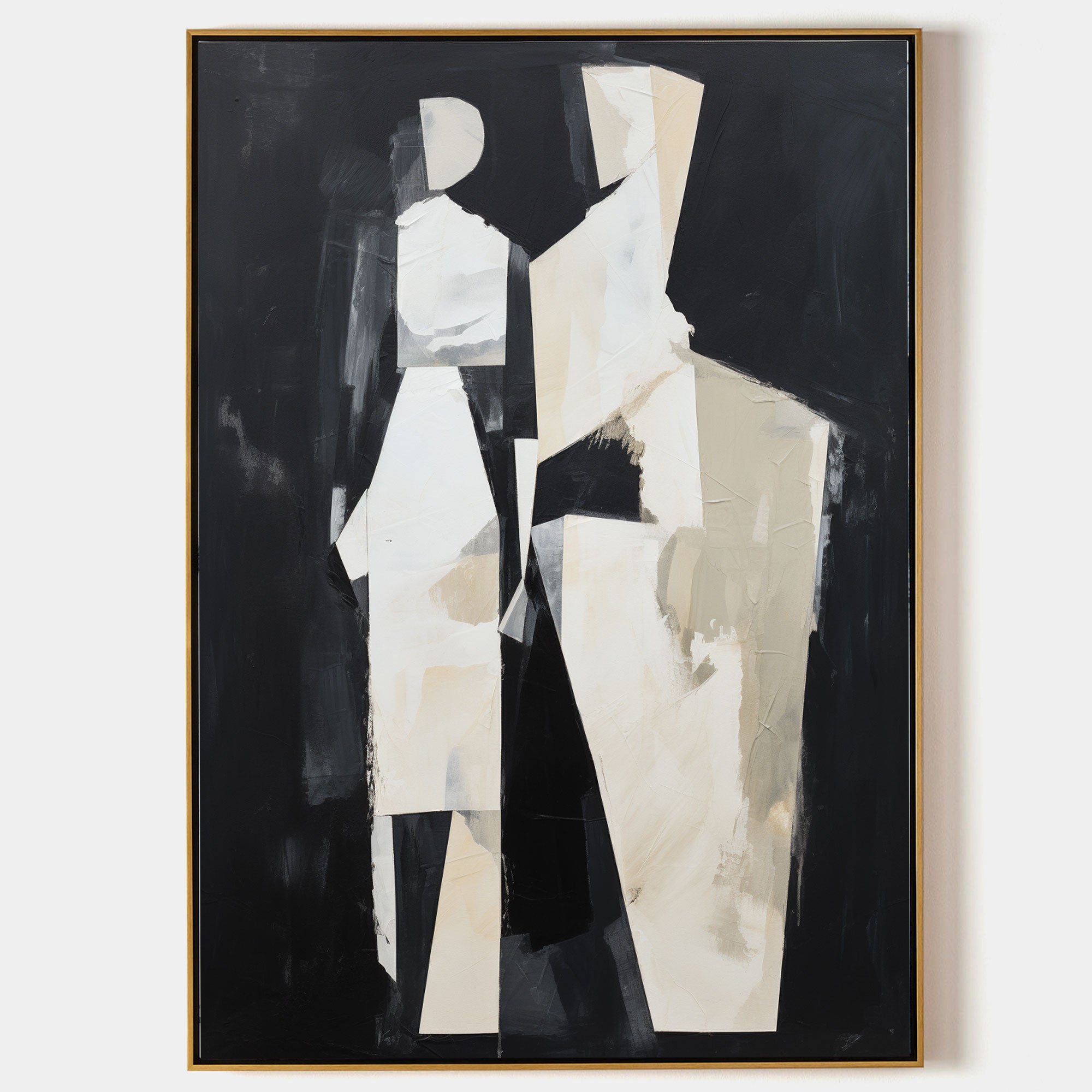 Black And Beige Abstract People Painting Abstract People Art Figure ...