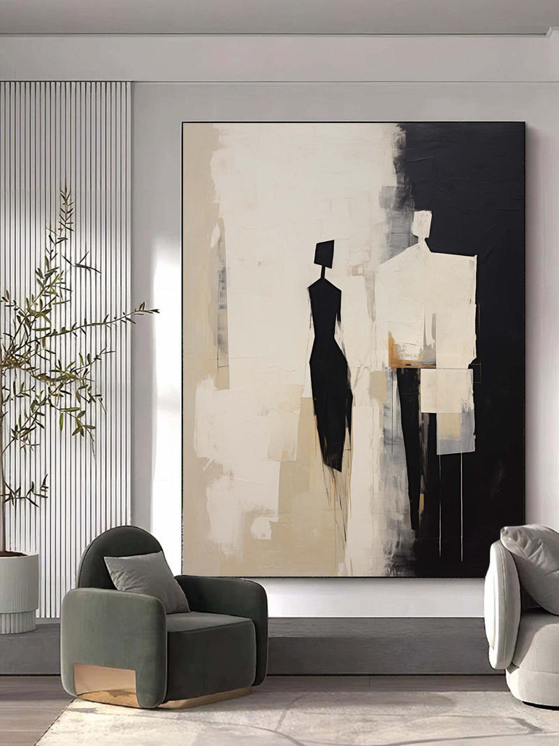 Beige Abstract Canvas Art Beige Minimalist Painting Black and Beige ...