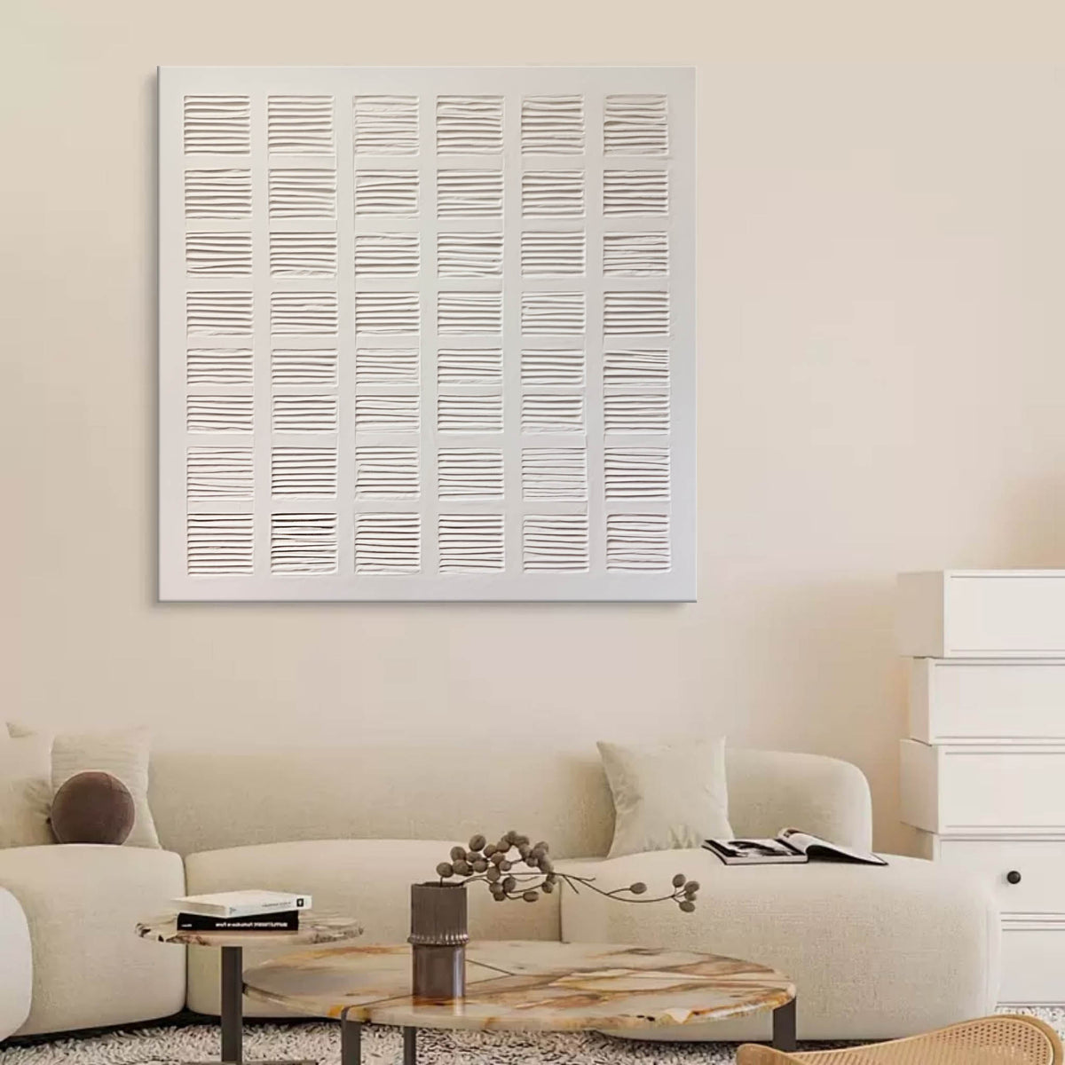 Textured Minimalist Canvas Art White Canvas Wall Art Decor Large White ...