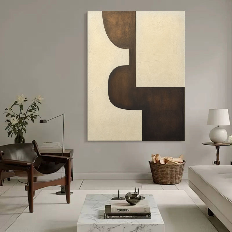 Large Beige and Brown Minimalist Canvas Wall Art Beige and Brown ...