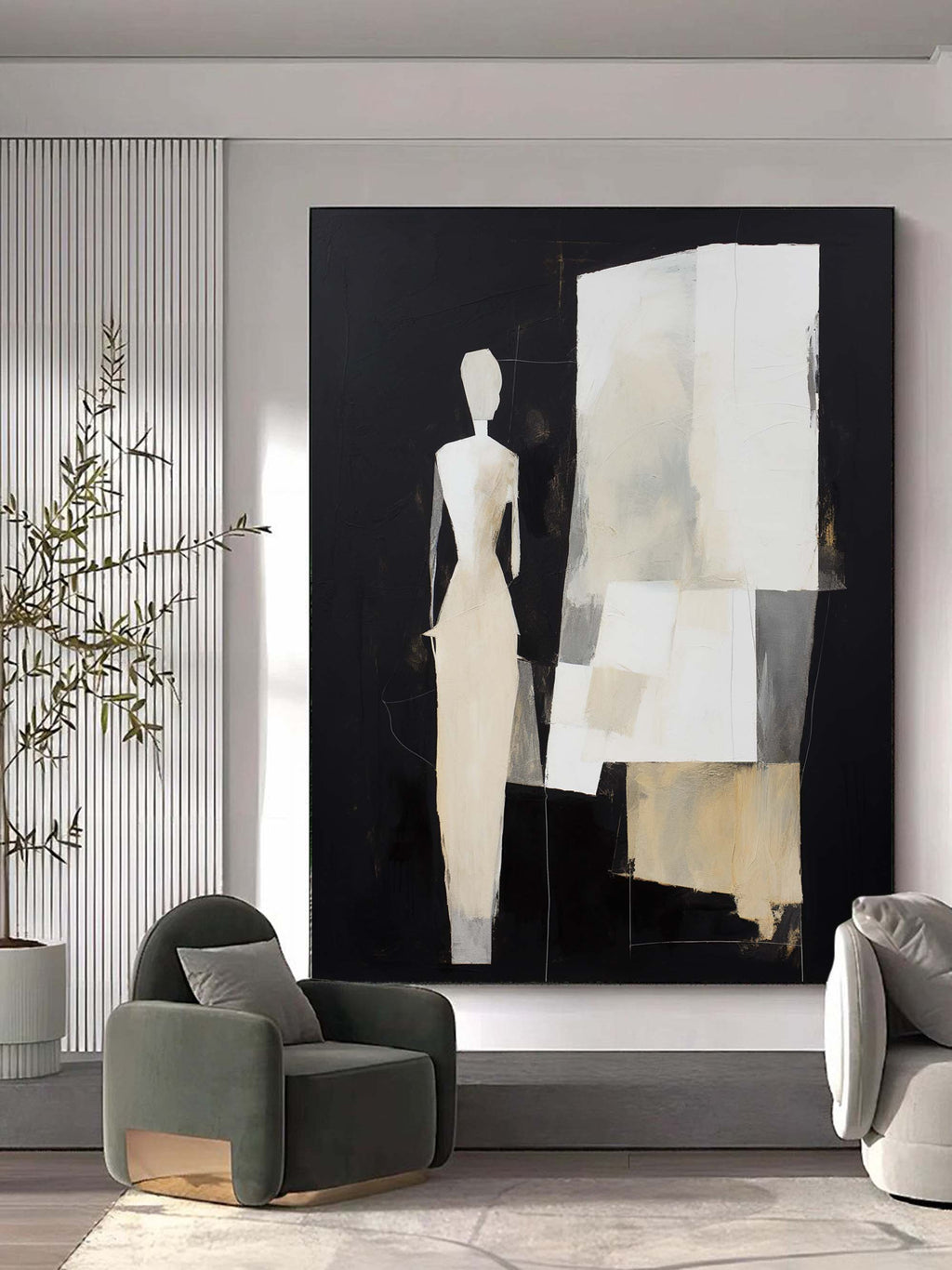 Abstract Lady Minimalist Wall Art Abstract Woman Canvas Art Black and ...