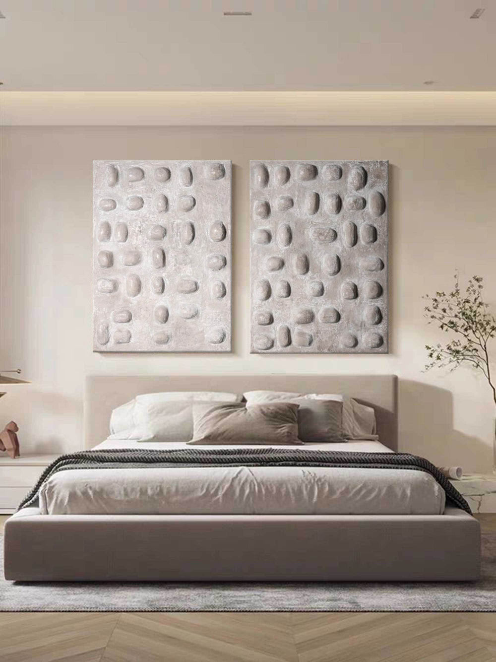 3D Gray Textured Painting Set Of 2 Gray Abstract Art On Canvas Wabi ...