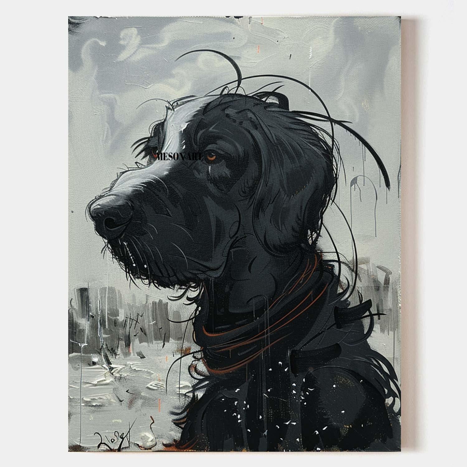 Large Dog Portrait Paintings for Sale Black and White Dog Portrait ...