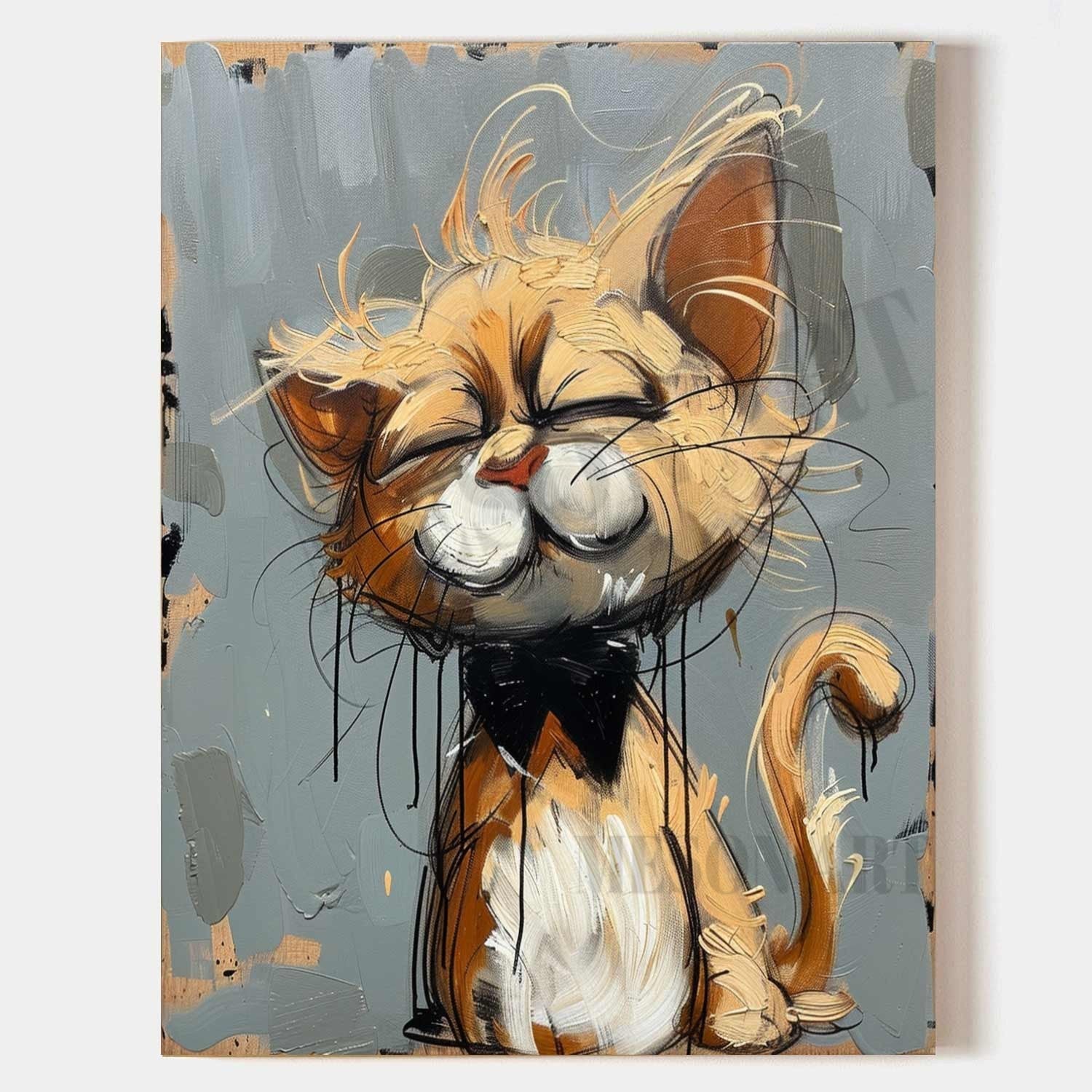 Garfield Doodle Canvas Art Beige and Yellow Cat Wall Art Garfield ...