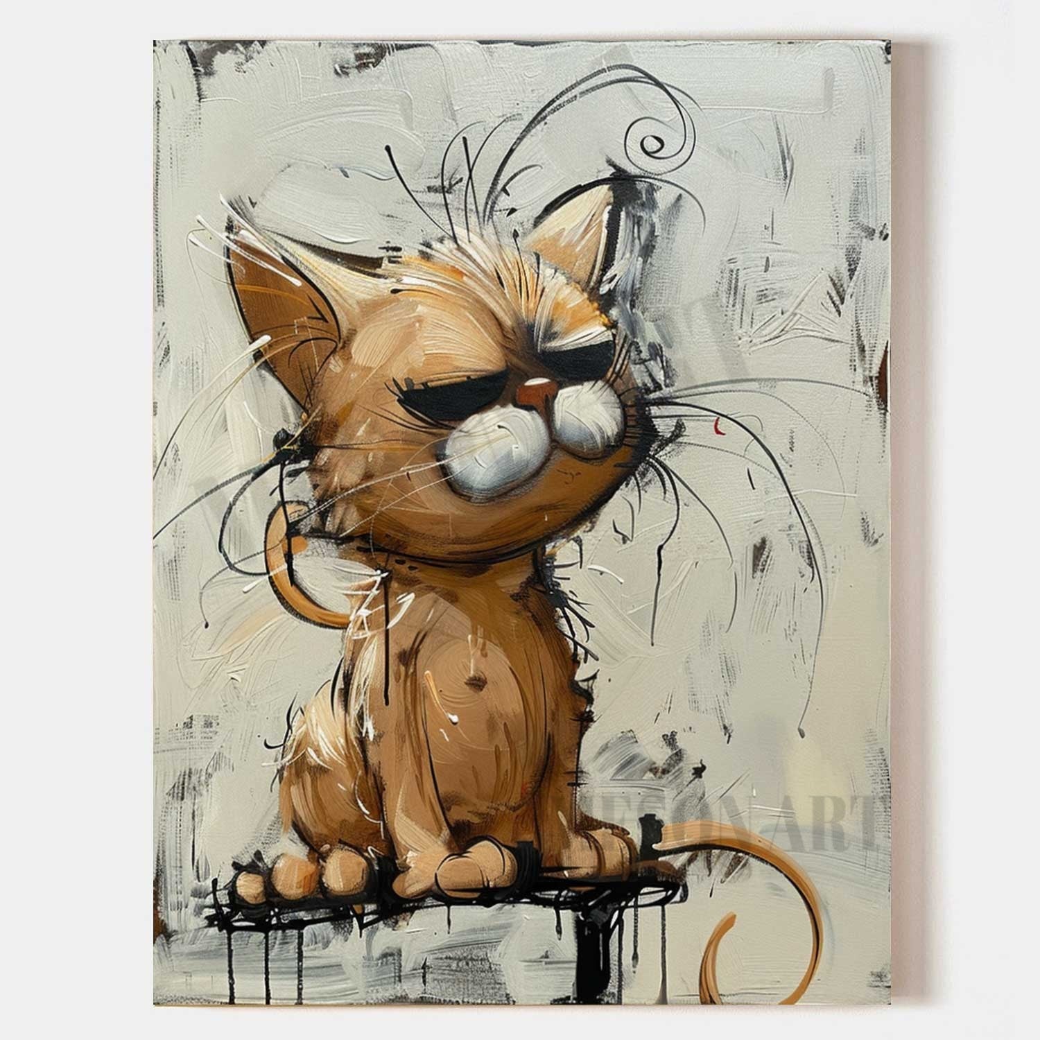 Garfield Graffiti Canvas Art Beige and Yellow Cat Wall Art Garfield ...