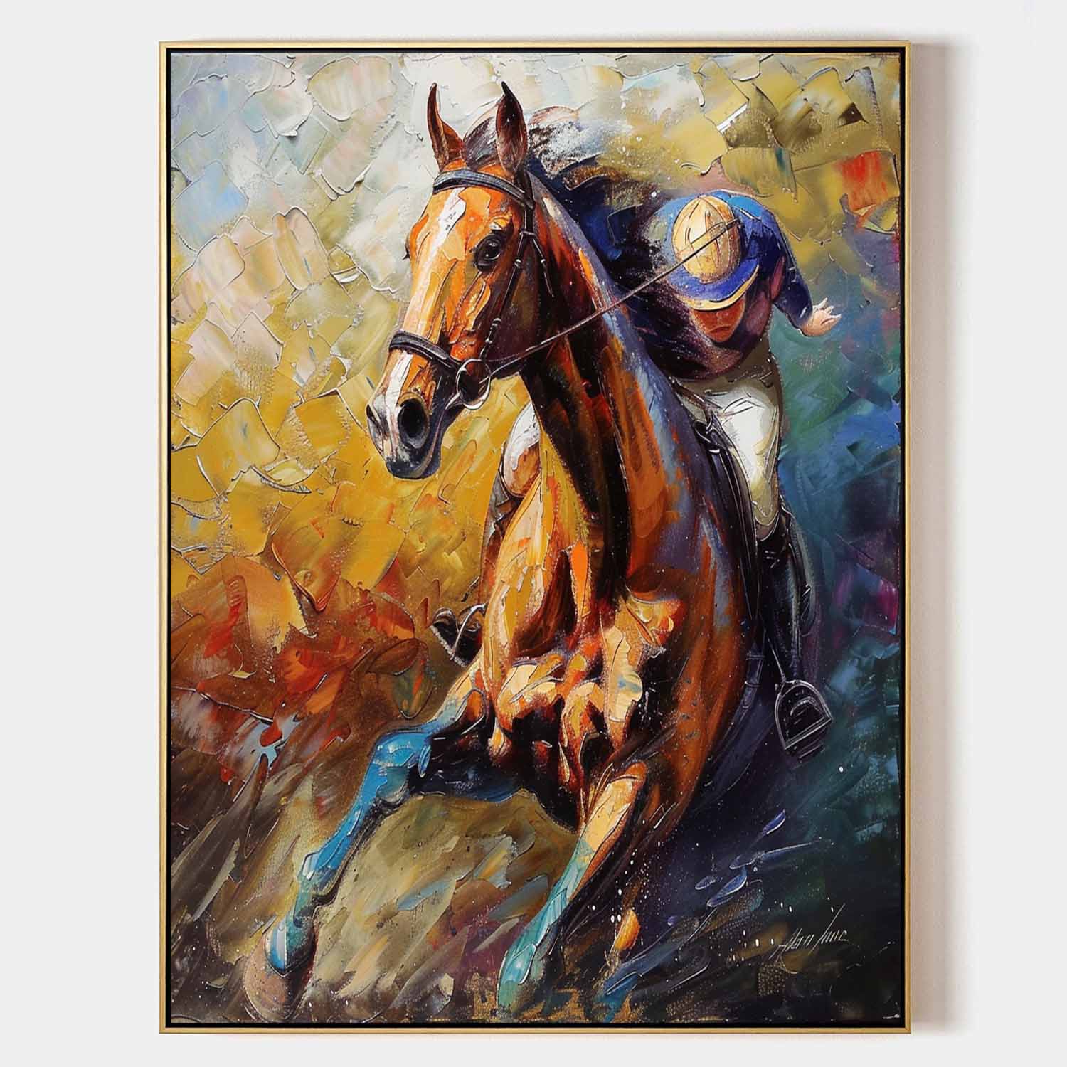 Large Horse Racing Canvas Wall Painting Decor Colorful Equestrian ...