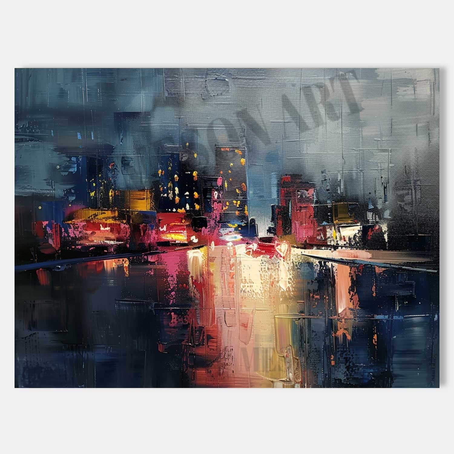 New York Night Scene Colorful Painting City Night Scene Canvas Art for ...