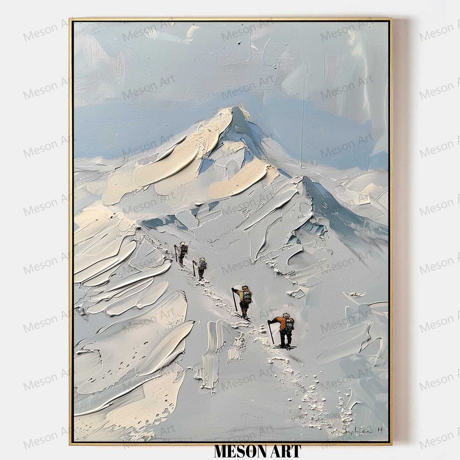Mountaineer Canvas Wall Art Snow Mountain Landscape Oil Painting Snow ...
