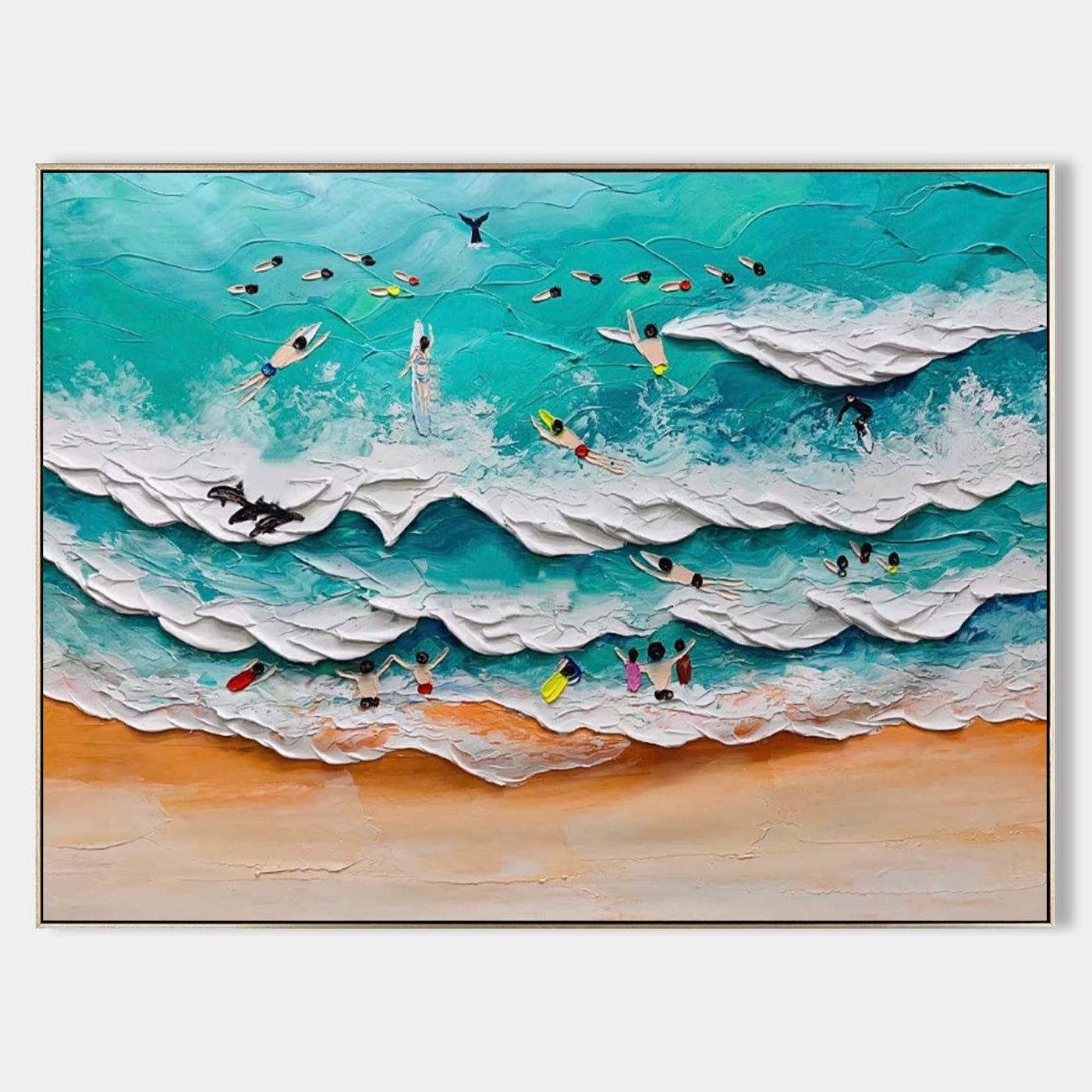 Seashore Painting Swimming Canvas Painting Sea Beach Acrylic Painting ...