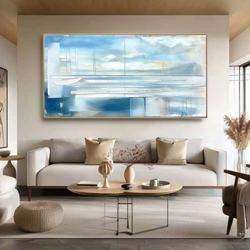 Large White and Light Blue Abstract Canvas Art for Sale White and Light ...