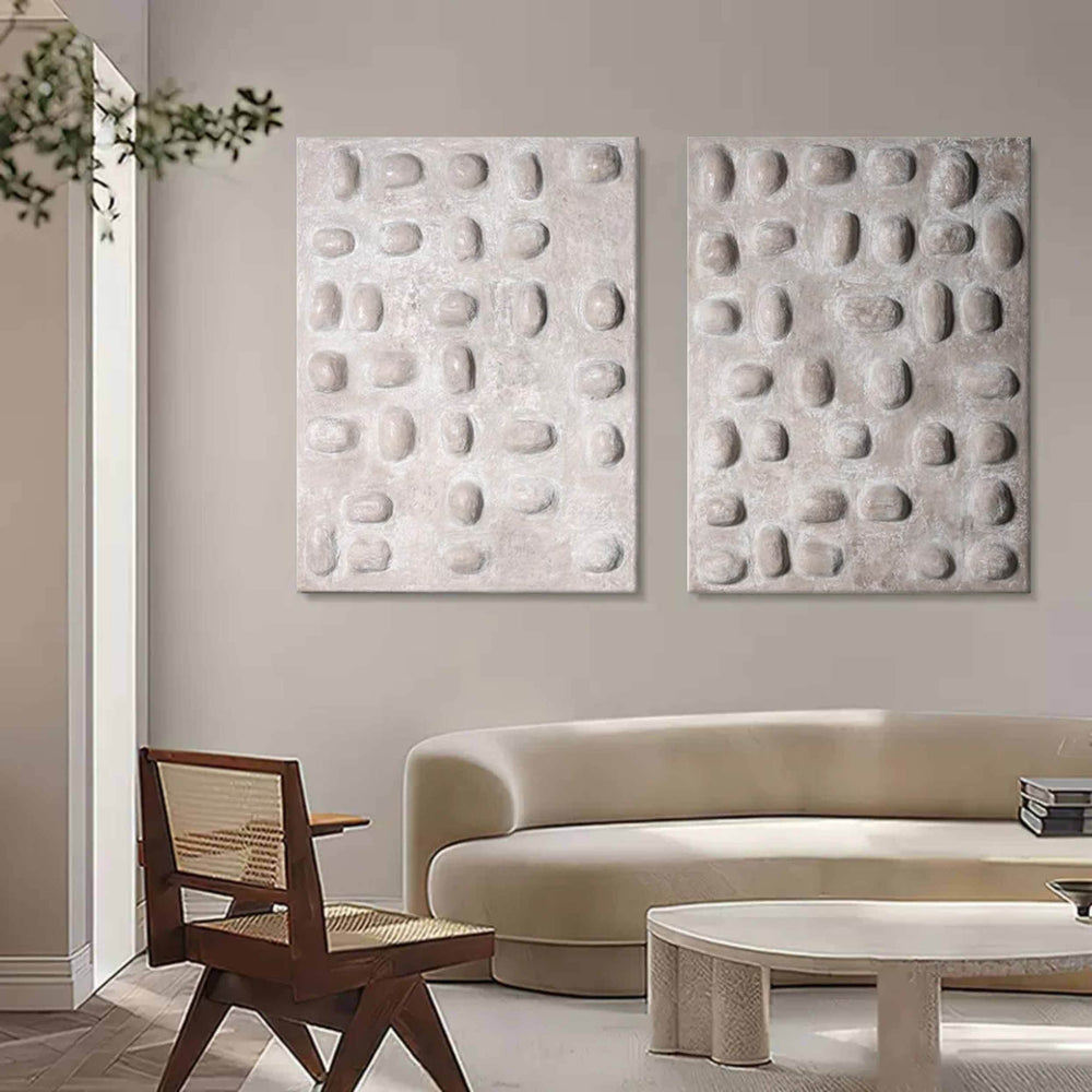 3D Gray Textured Painting Set Of 2 Gray Abstract Art On Canvas Wabi ...